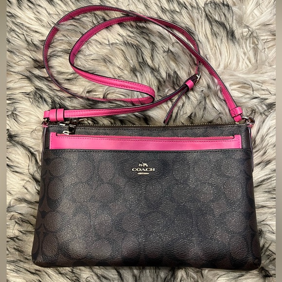Coach | Bags | Coach East West Pop Signature Crossbody Bag Brown Pink ...